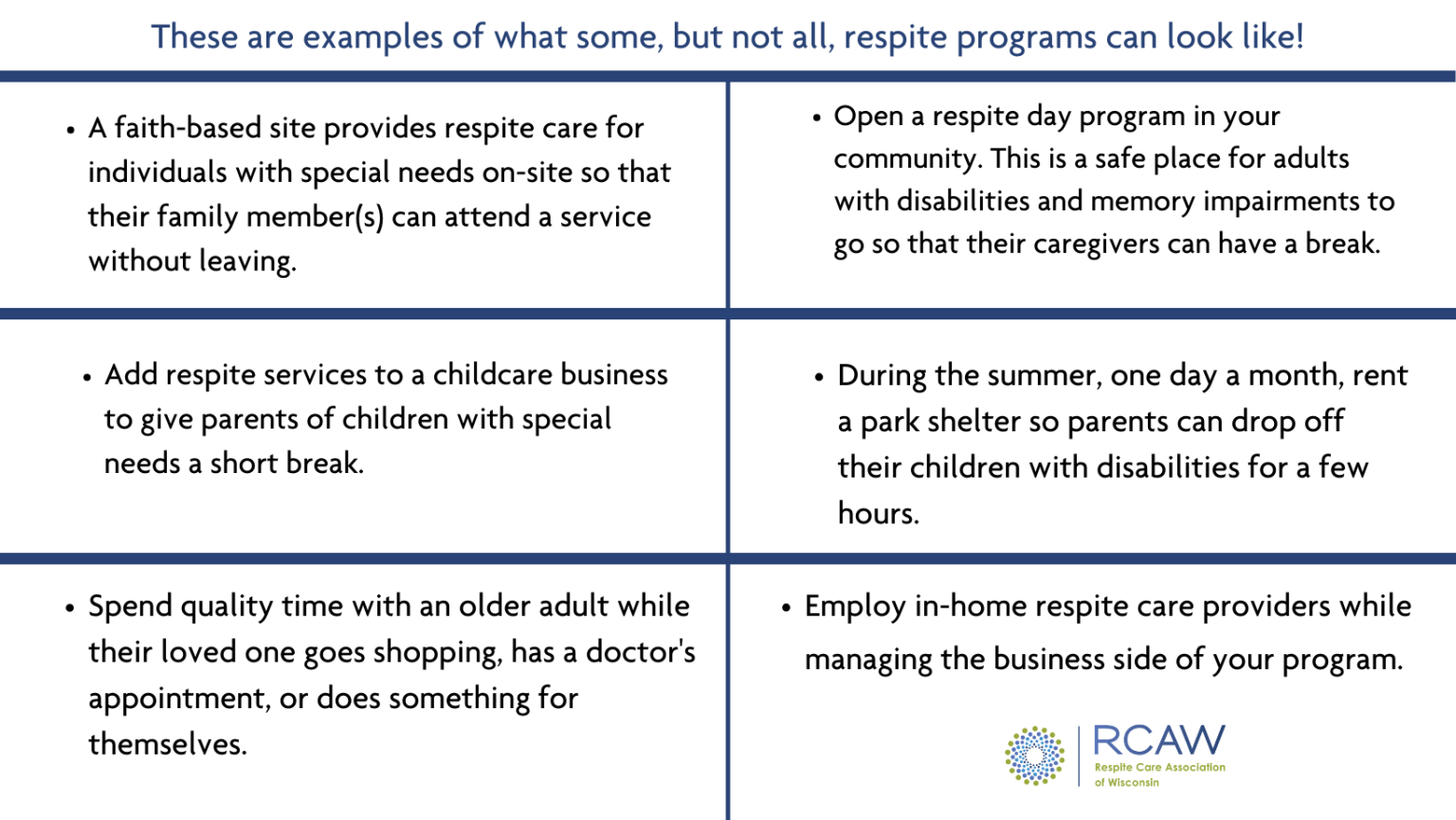 Respite Care Association of WisconsinBringing Respite to Your Community